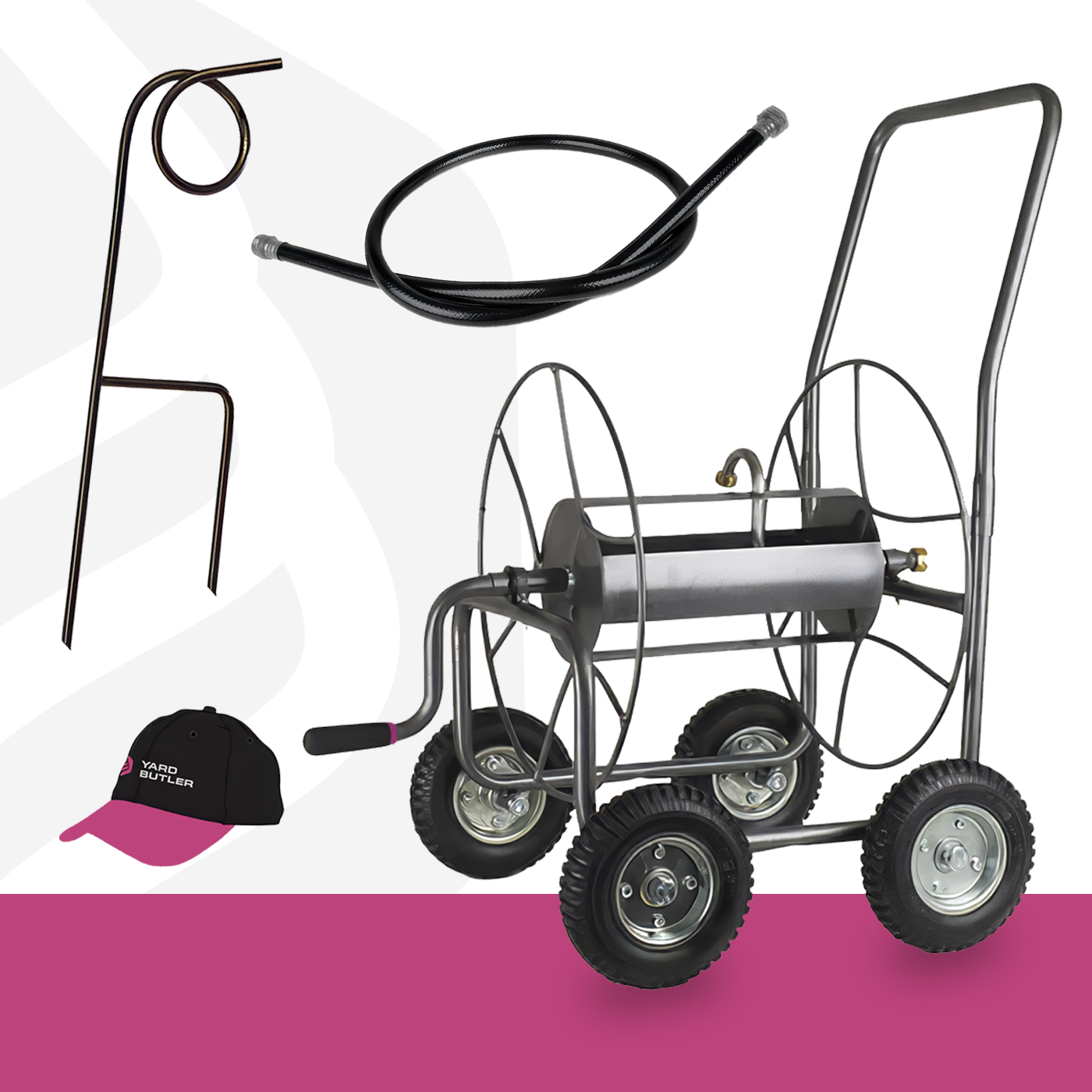 400' Four Wheel Hose Reel Cart w/ Hose Guide Yard Butler